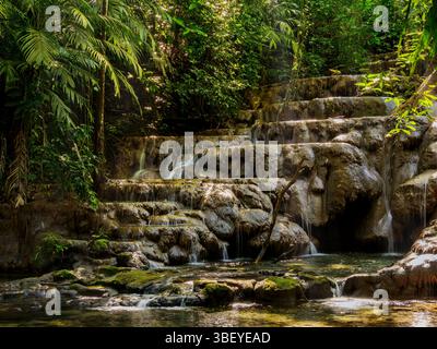 Waterfall at the Palenque Archaeological Site, Palenque, Chiapas State ...