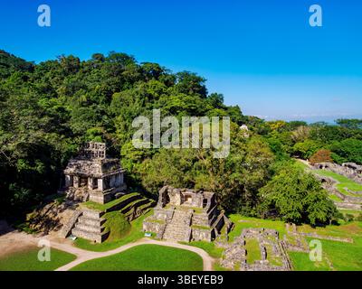 Temple of the Sun and Temple XIV, elevated view, Palenque ...
