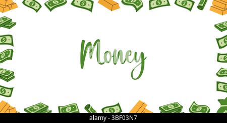 Money horizontal outline banner. Flying cash, banknotes, stack of money ...