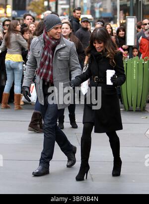 Lea Michele and Dean Geyer on set of "Glee" in Battery Park New York ...