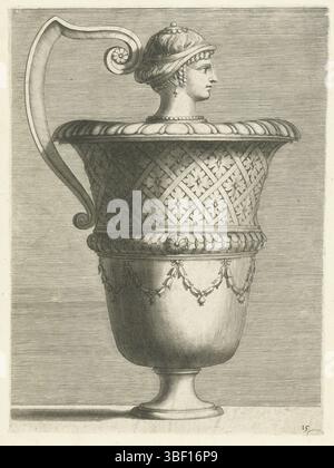 Come with lid; Second Livre de Vases. Decorated with a garland on which ...