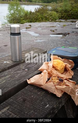 Flask of Coffee, with a Cheese scone and a mixed fruit scone, picnic ...