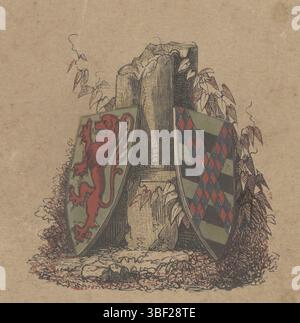 Vignet with two weapons at half a pillar Stock Photo - Alamy