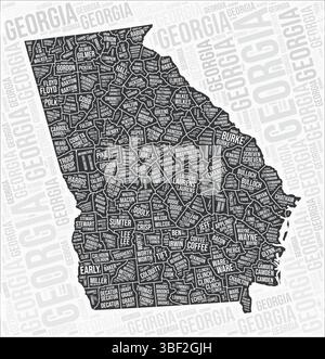 Georgia regions map word cloud. Georgia region names. Black and white ...