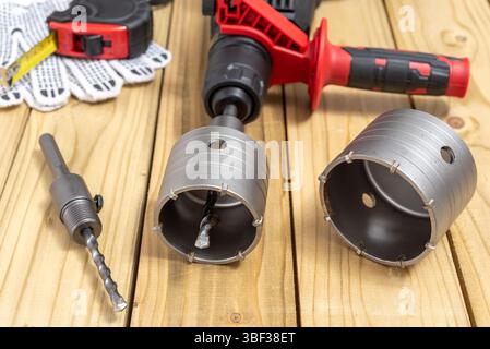 Set of two crowns drill bits for making holes for electrical sockets in ...