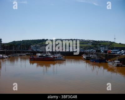 Iron ochre stained water, Queen's Dock, Whitehaven Harbour Stock Photo ...