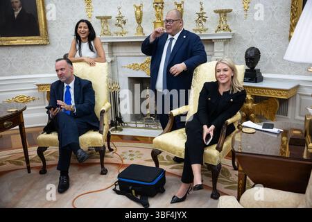 White House Communications Director Steven Cheung is seen in the Oval ...