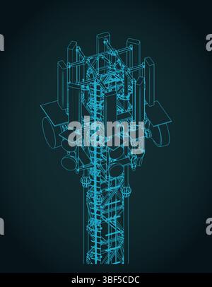 Stylized vector illustration of blueprints of tower type CPU cooler ...