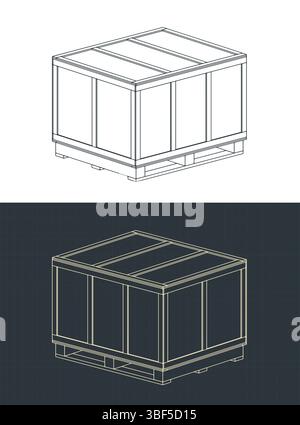 Large wooden shipping crate isometric blueprint stylized vector ...
