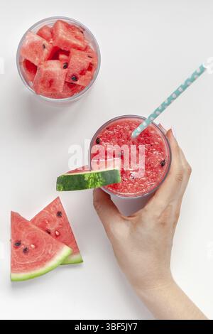 Creative scandinavian style flat lay top view of fresh green asparagus ...