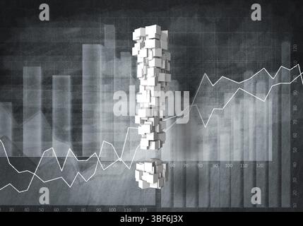 Big exclamation mark on graphs and diagrams background, 3D rendering ...