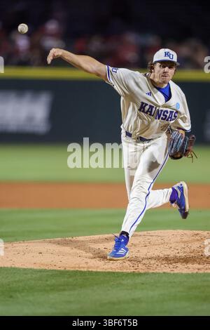 FAYETTEVILLE, AR - MAY 30: Kansas Jayhawks pitcher Manning West (45 ...