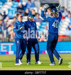 Linsey Smith of England Women celebrates after the dismissal of Jahzara ...