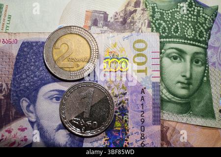 In this photo illustration, the Georgian lari banknotes are seen ...