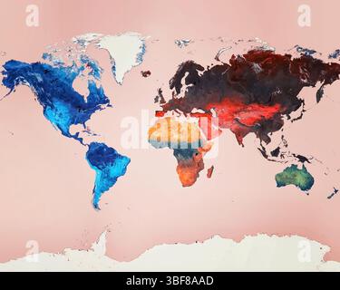 Highly detailed colorful geographic world map Stock Photo - Alamy