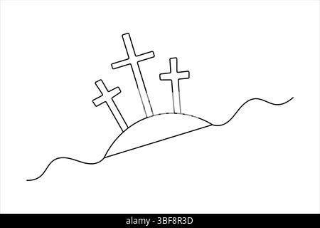 Continuous linear drawing of calvary. Religious background with calvary ...