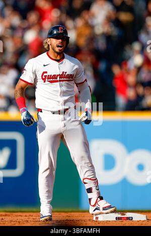 Cleveland Guardians' Gabriel Arias celebrates with assistant pitching ...