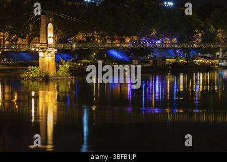 Old Passerelle du College bridge over Rhone river in Lyon, France Stock ...