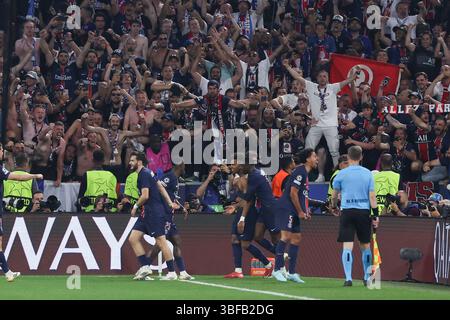 PSG's Desire Doue celebrates after scoring his side's second goal ...