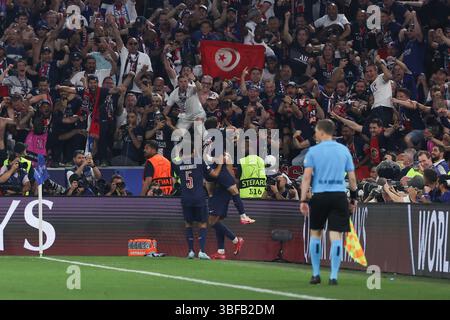 PSG's Desire Doue celebrates after scoring his side's second goal ...