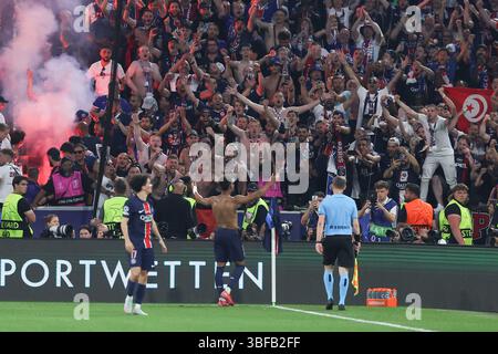 PSG's Desire Doue celebrates after scoring his side's second goal ...