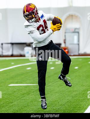 Washington Commanders running back Michael Wiley (34) works out during ...