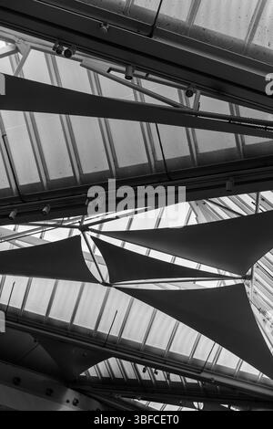 Modern Geometric Roof Design Featuring Metal Grid and Glass Panels ...