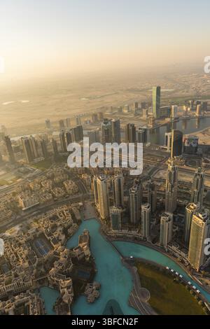 Dubai downtown morning scene. Top view from above. Sepia toned shot ...