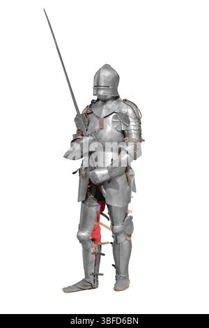 Knight in shiny metal armor on a white background Stock Photo - Alamy