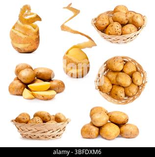 Collage of raw potatoes on white background Stock Photo - Alamy