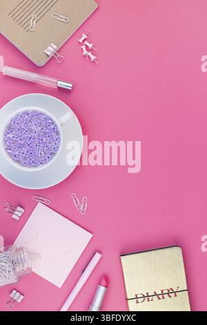 Makeup supplies on color background Stock Photo - Alamy
