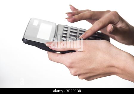 Closeup shoot of female hands doing calculations on calculator Stock ...