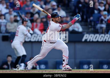Cleveland Guardians' Gabriel Arias, center pointing, celebrates with ...
