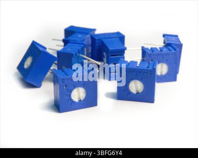 A bunch of white blue potentiometer on a white background Stock Photo ...
