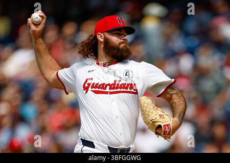 June 1, 2025: Cleveland Guardians pitcher Gavin Williams (32) throws a ...
