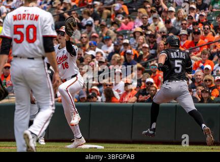 Baltimore Orioles' Coby Mayo in action during a baseball game against the Athletics, Sunday, Aug ...