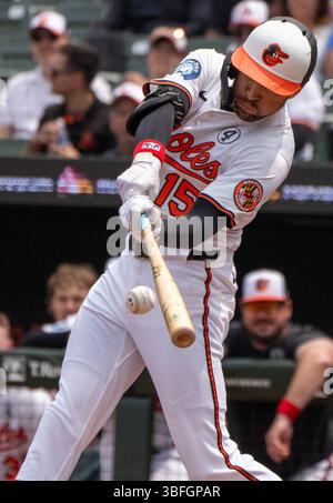 Baltimore Orioles' Dylan Carlson in action during a baseball game against the Athletics, Sunday ...