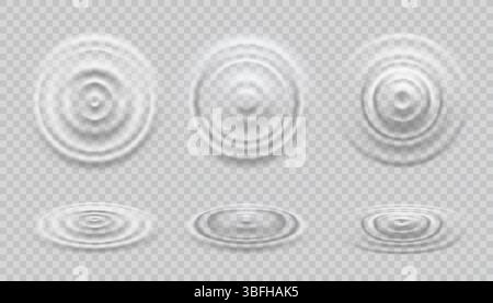Ripple water waves top view. Realistic 3d vector set of round swirls on ...