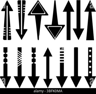Arrow down symbols. Directional pointer set. Indicating Vector marks ...