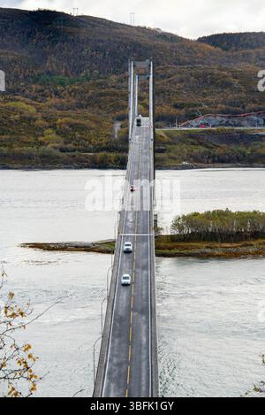 The Tjeldsund Bridge in the fog. Island Hinnoya, Norway Stock Photo - Alamy