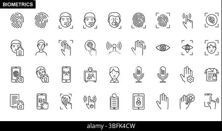 Biometrics Icon Set – Fingerprint, Face Recognition, Security, and Authentication Symbols Stock ...