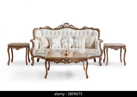 classic Sofa and coffee table set isolated on white background Stock ...
