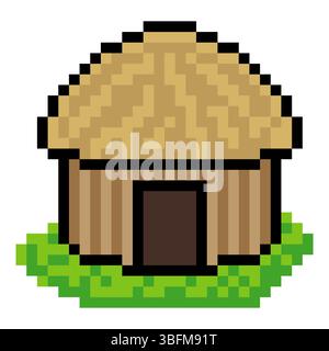 Honai House with pixel art. Traditional house of West Papua, Indonesia ...