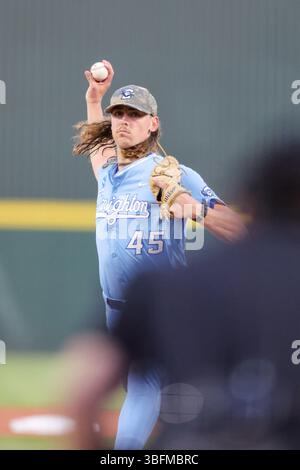 June 1, 2025: Creighton pitcher Garrett Langrell (45) watches as the ...