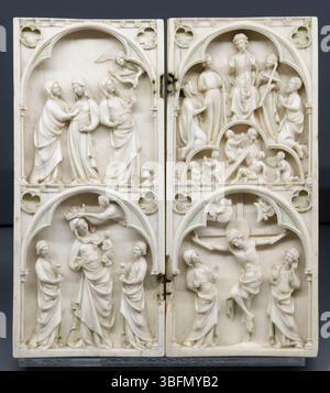 Medieval Gothic ivory diptych with scenes from the life of Christ and ...