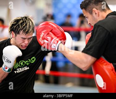 Tenshin Nasukawa of Japan and Carlos Linares during a public workout at ...