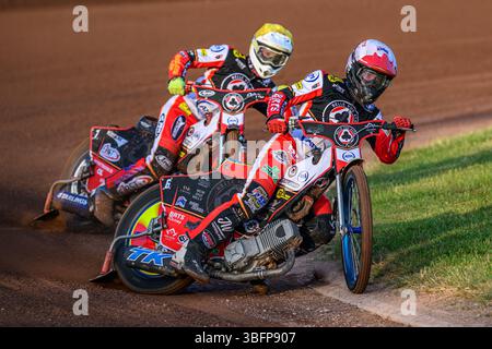 Belle Vue Aces' Tate Zischke watches the track prep during the Rowe ...