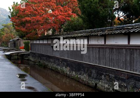 Bridge spans over the Aibagawa Waterway in the historic samurai ...