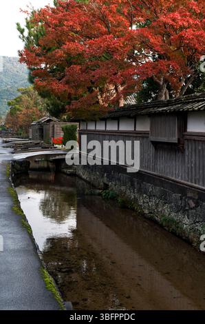 Bridge spans over the Aibagawa Waterway in the historic samurai ...