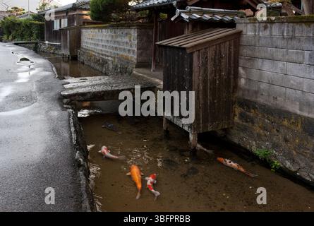 Bridge spans over the Aibagawa Waterway in the historic samurai ...